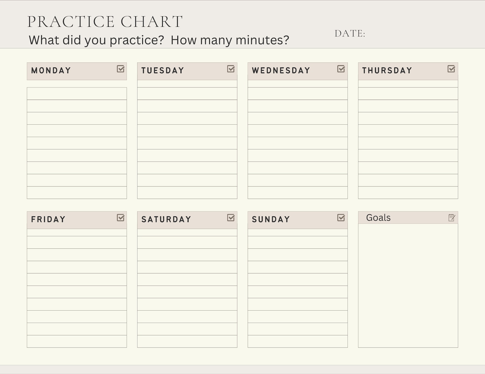 Music Practice Chart Weekly Piano Lessons Music Lessons Piano Printable ...
