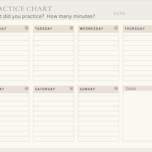 Music Practice Chart Weekly Piano Lessons Music Lessons Piano Printable ...