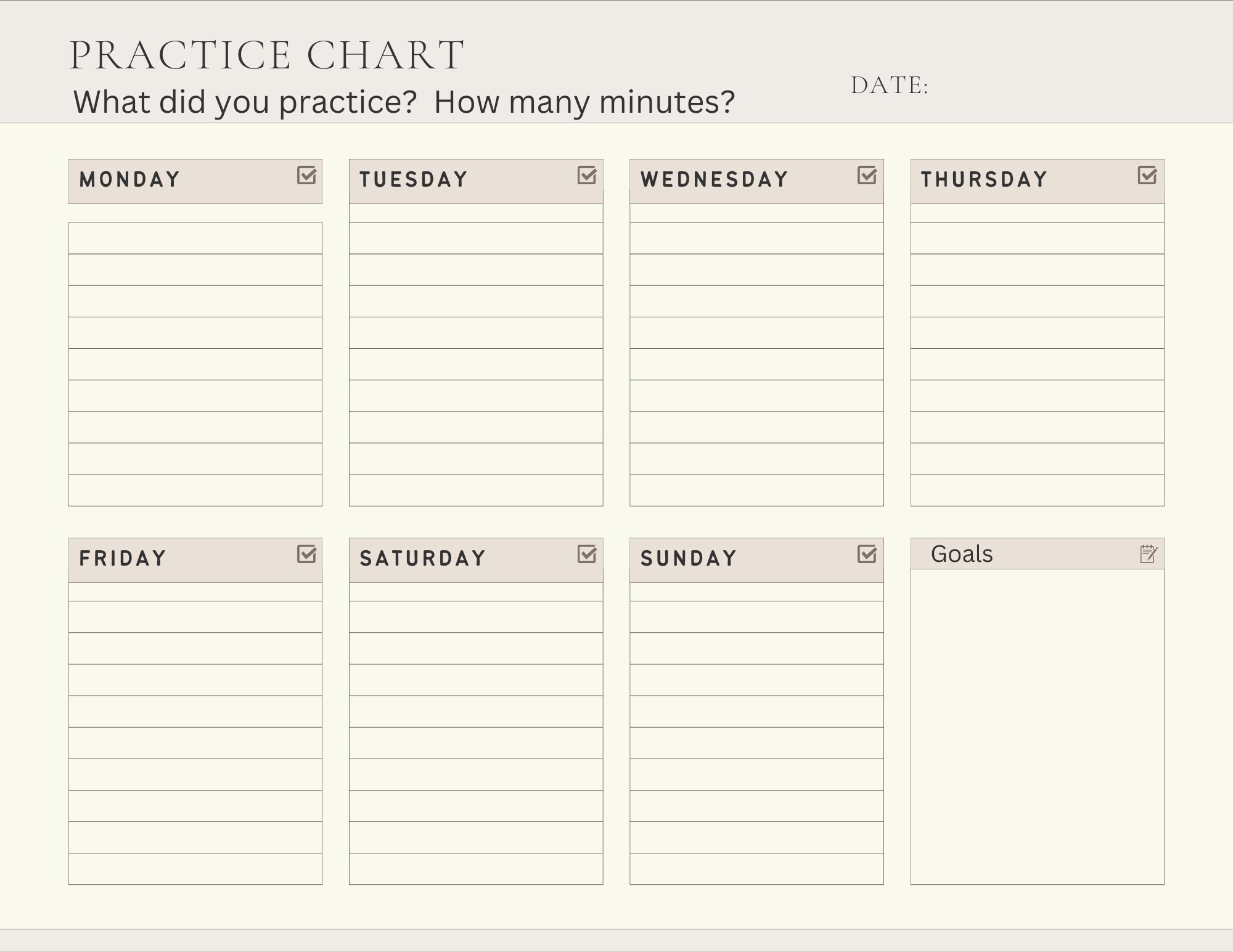 Music Practice Chart Weekly Piano Lessons Music Lessons Piano Printable ...