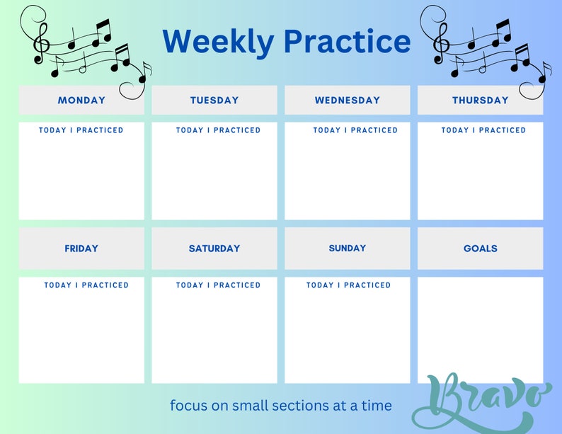 Music Practice Chart Weekly Piano Lessons Music Lessons Piano Printable ...