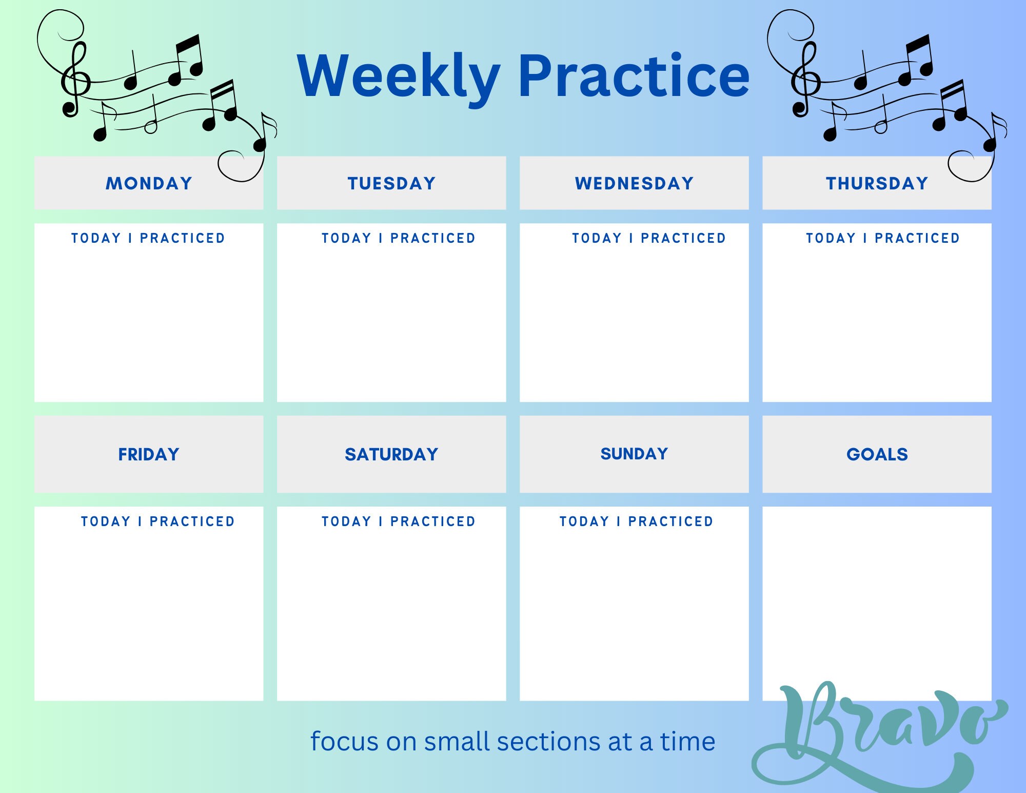 Music Practice Chart Weekly Piano Lessons Music Lessons Piano Printable ...