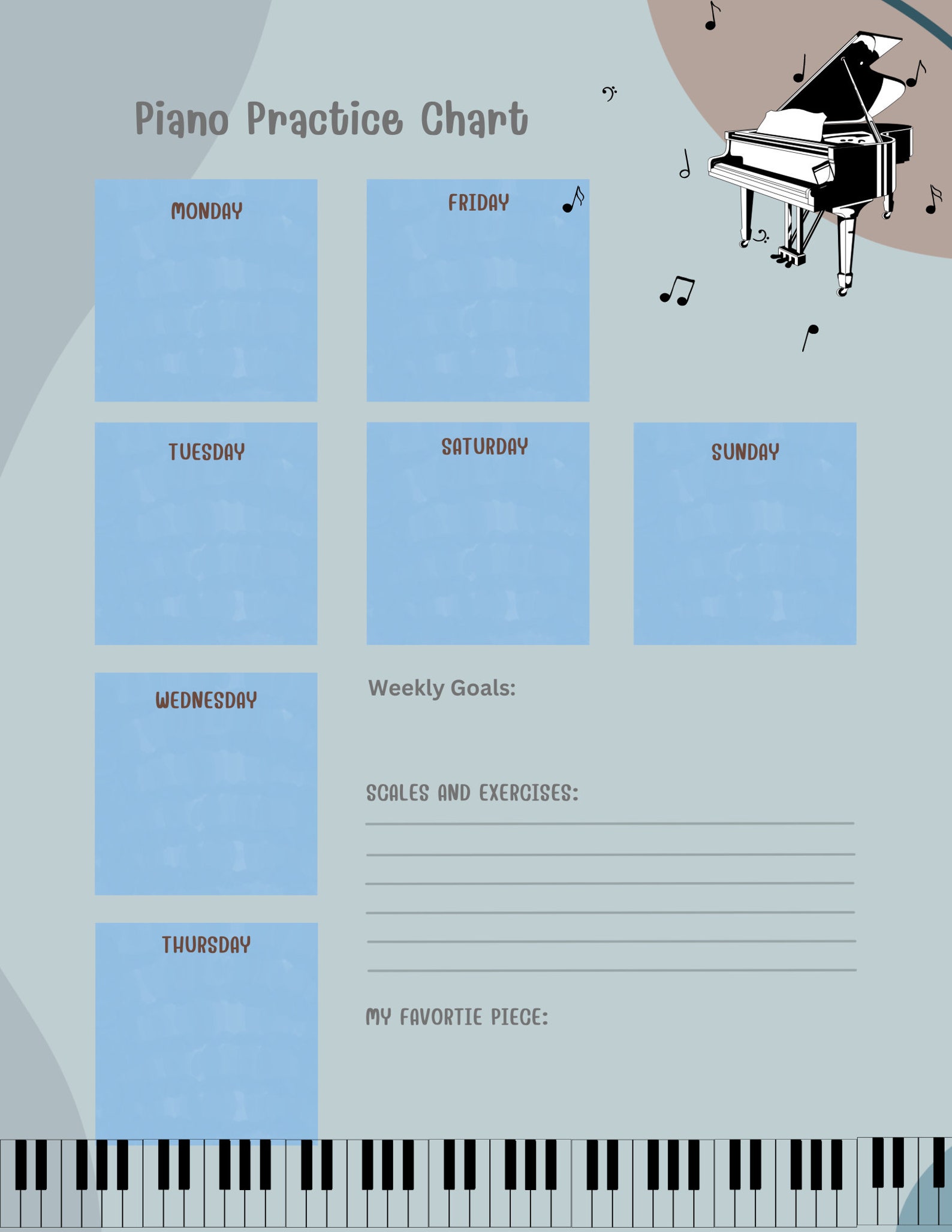 Piano Practice Charts Weekly Piano Lessons Music Lessons Practice ...
