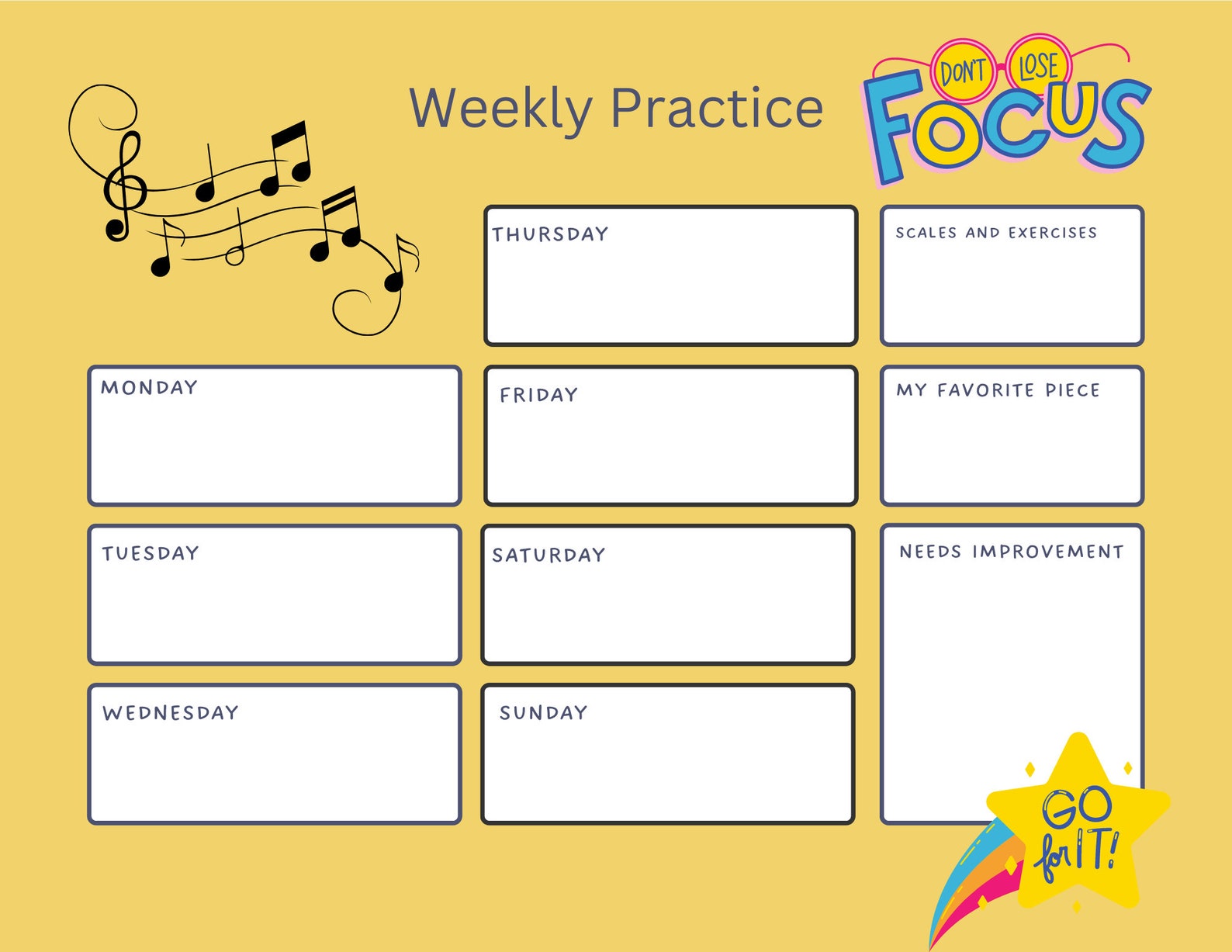 Music Practice Chart Weekly Piano Lessons Music Lessons Piano Printable ...