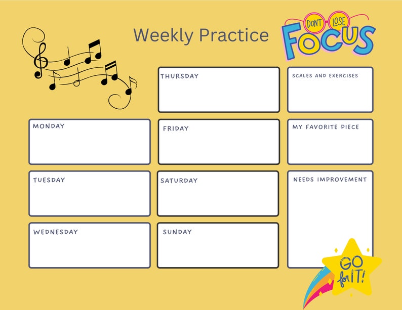 Music Practice Chart Weekly Piano Lessons Music Lessons Piano Printable ...