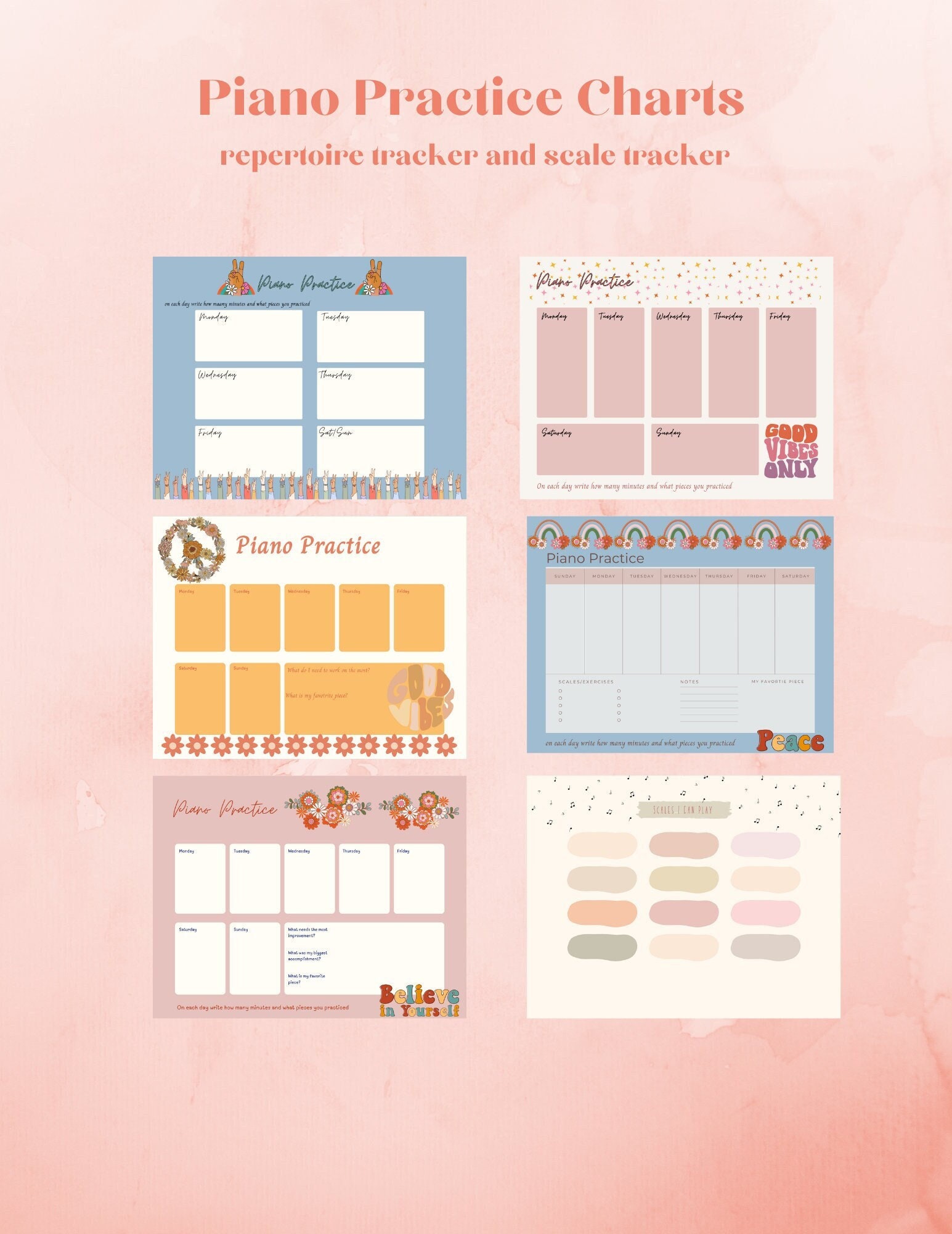 Piano Practice Charts Scale Tracker Practice Tracker Repertoire List ...