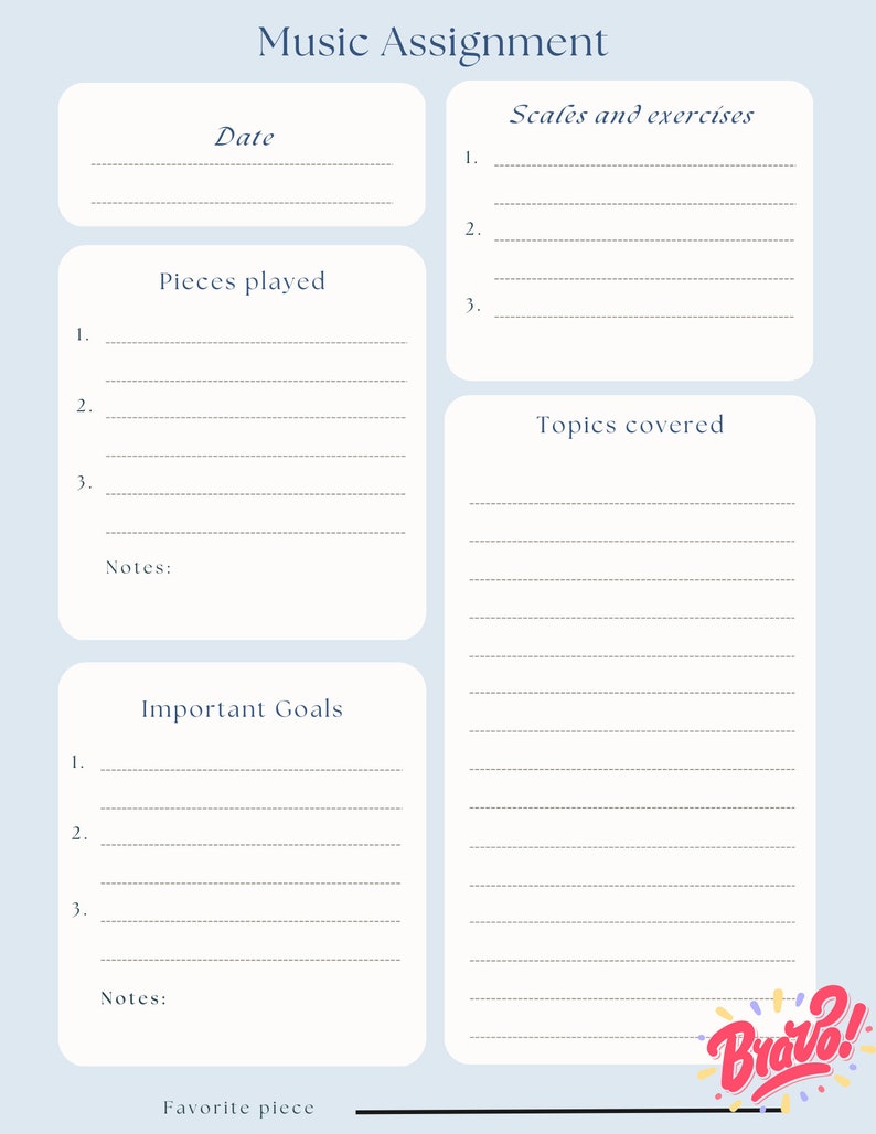 Music Assignment Sheets Piano Lessons Music Lessons Teacher Printable ...