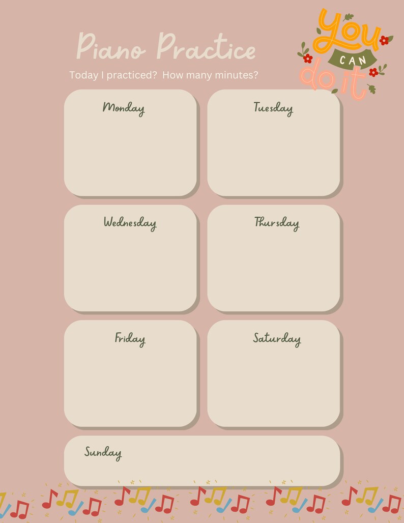 Piano Practice Charts Weekly Piano Lessons Music Lessons Practice ...