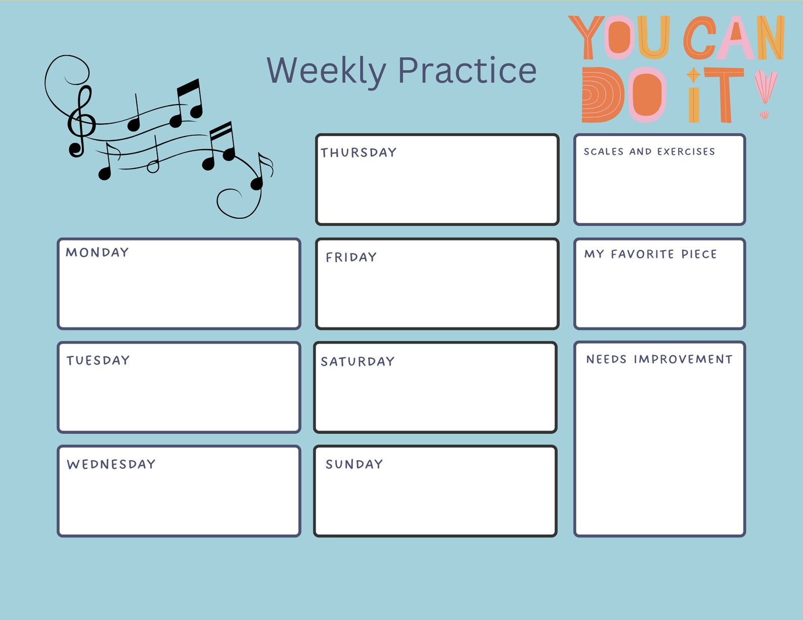 Music Practice Chart Weekly Piano Lessons Music Lessons Piano Printable ...