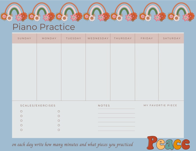 Piano Practice Charts Scale Tracker Practice Tracker Repertoire List ...