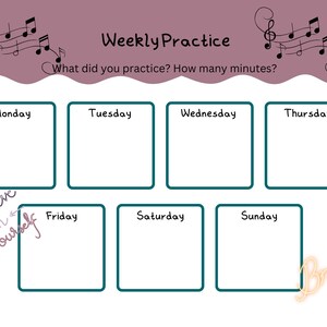 Music Practice Chart Weekly Piano Lessons Music Lessons Piano Printable ...
