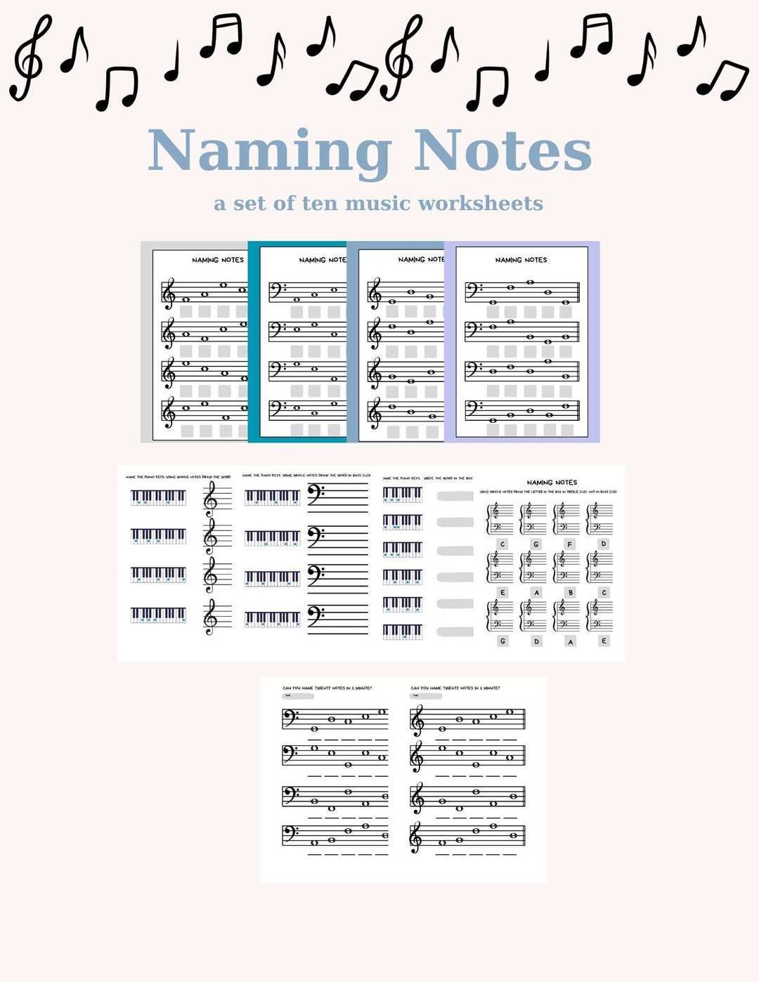 Music Worksheets Basic Note Reading Treble Clef Worksheets Bass Clef ...