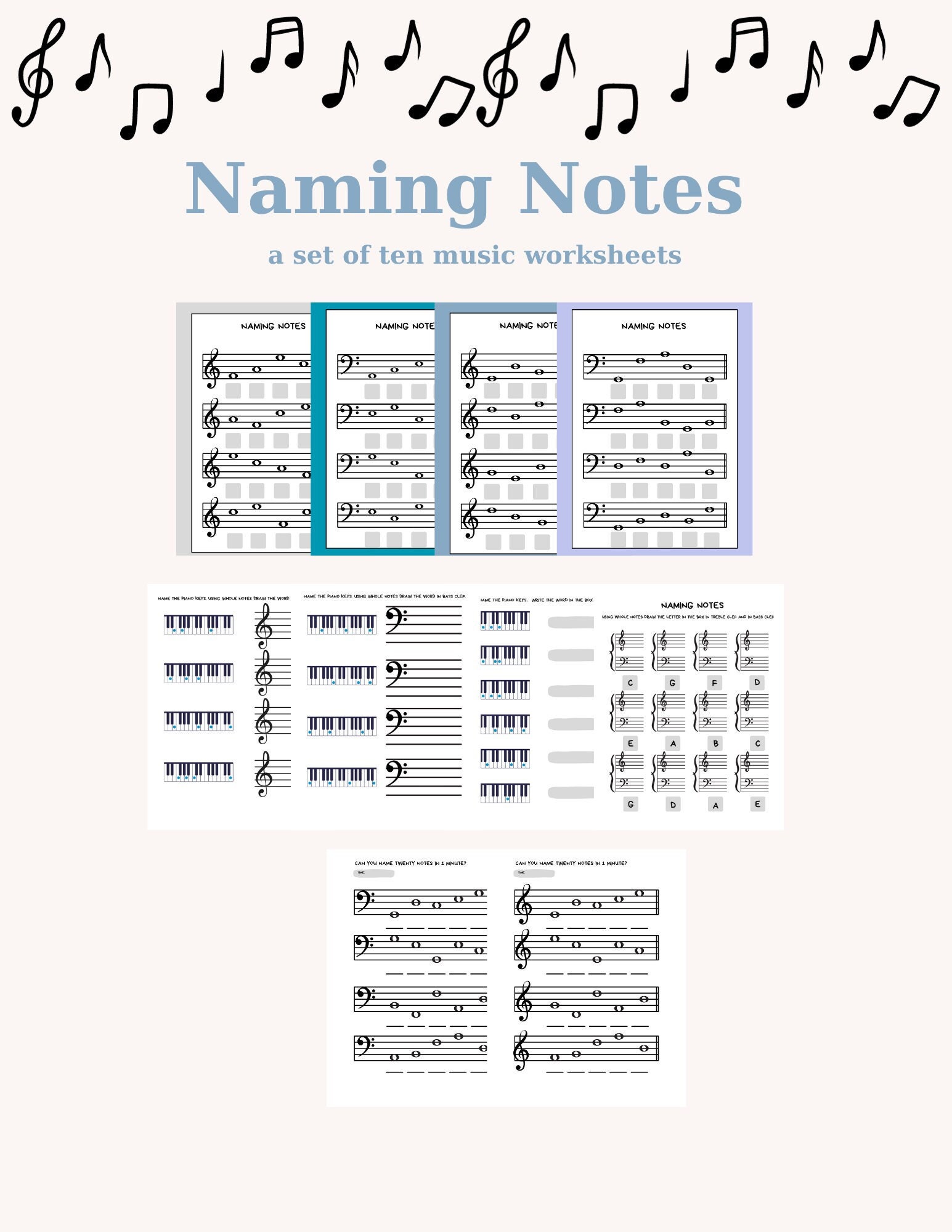 Music Worksheets Basic Note Reading Treble Clef Worksheets Bass Clef ...