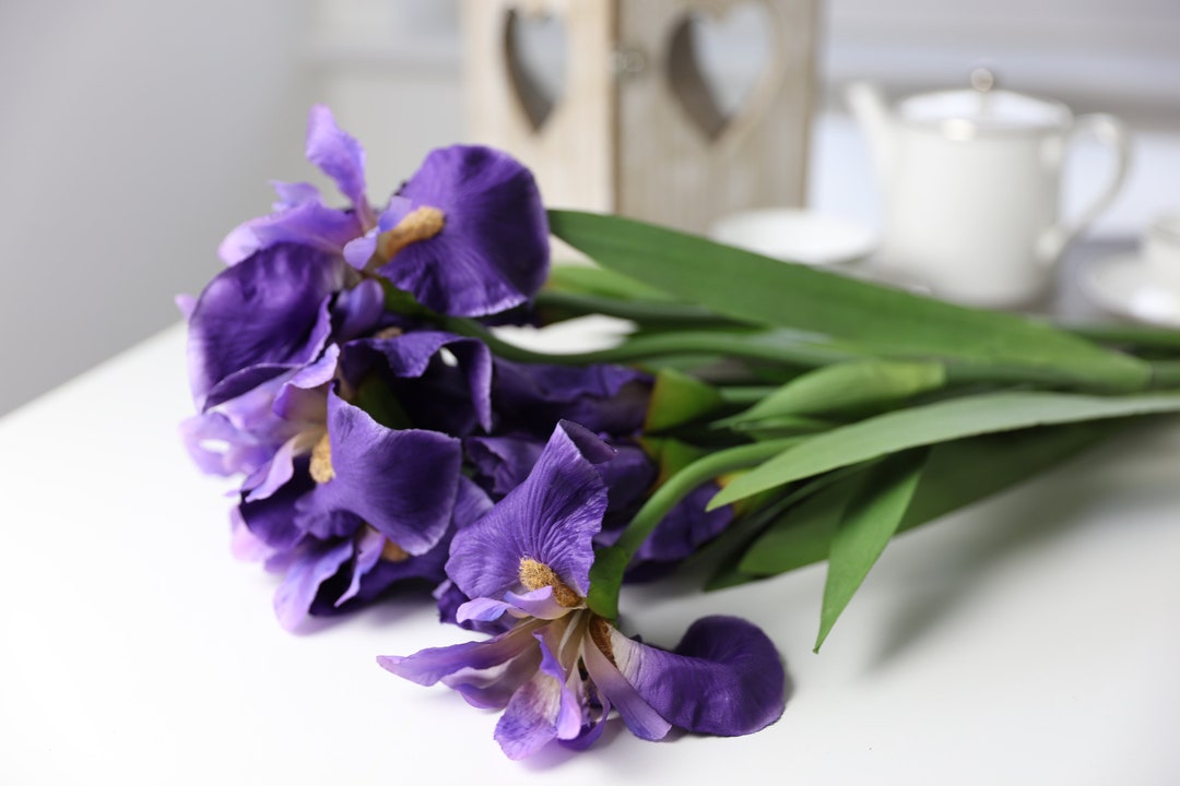 Purple Artificial Iris, Handmade Iris for Flower Arrangement, Faux ...