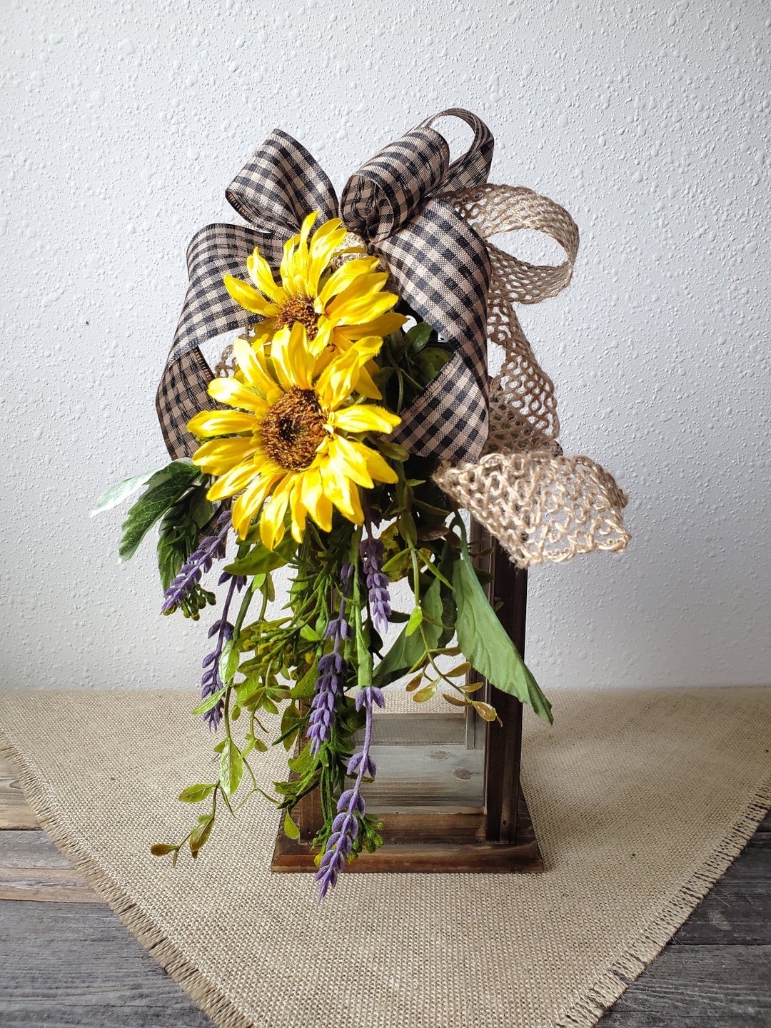 Farmhouse Lantern With Swag Sunflower Lantern Swag Farmhouse Lantern ...