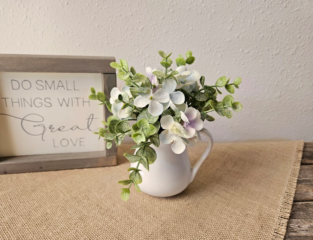 Hydrangea Floral Arrangement - Blue Hydrangea in Small Ceramic Creamer ...