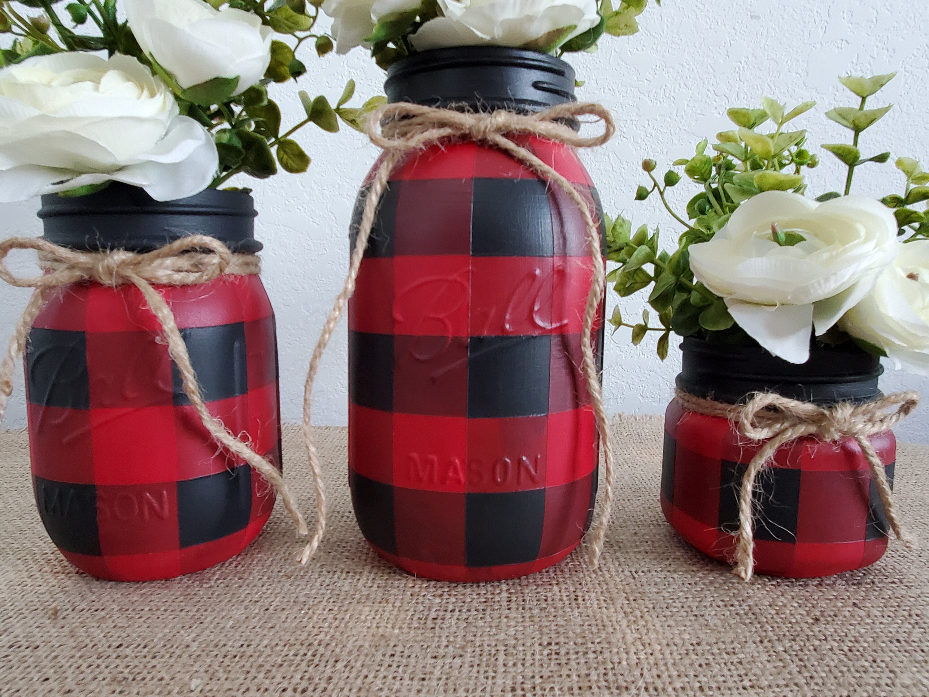 Red Buffalo Check Mason Jar Flower Vase Buffalo Plaid Mason - Etsy