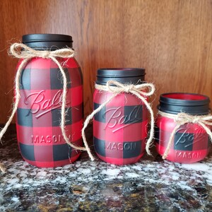 Red Buffalo Check Mason Jar Flower Vase Buffalo Plaid Mason Jar Floral ...