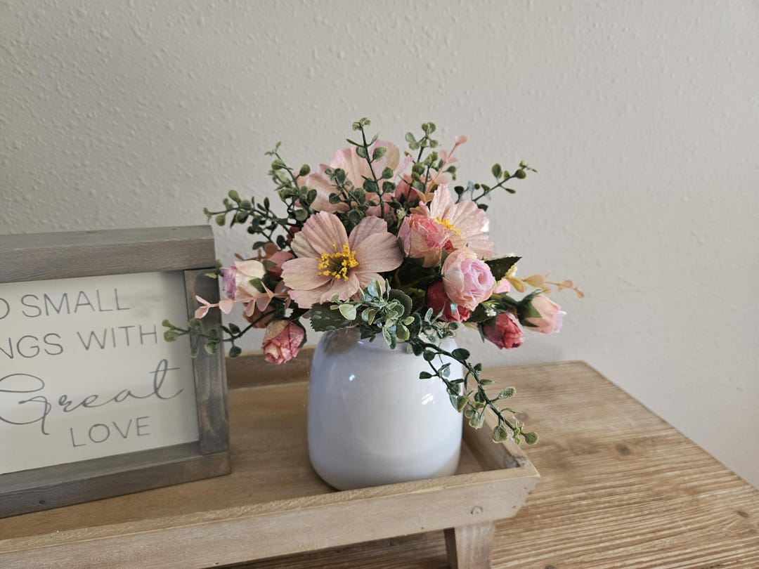 Spring Floral Arrangement Mini Pink Rose Arrangement Spring Tiered Tray ...