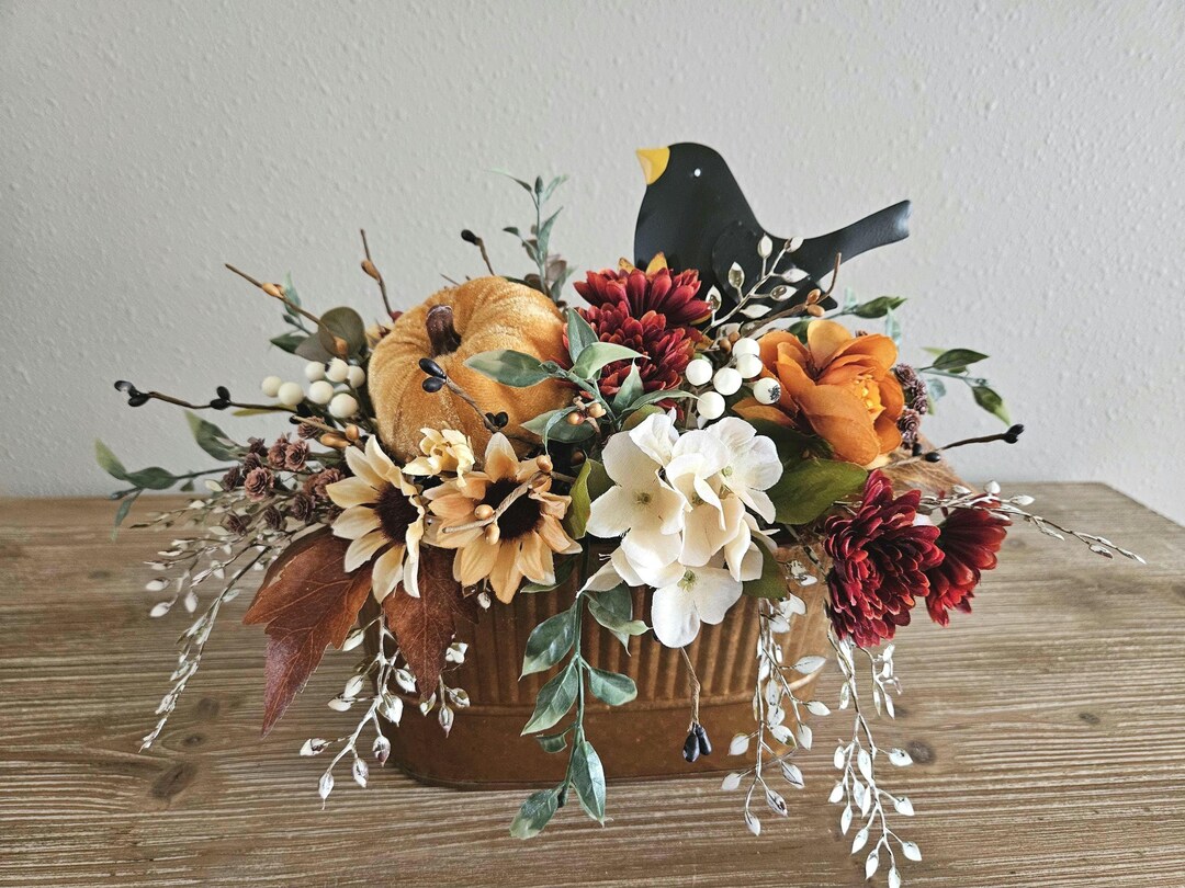 Fall Pumpkin and Crow Centerpiece, Pumpkin Arrangement, Fall Decor ...