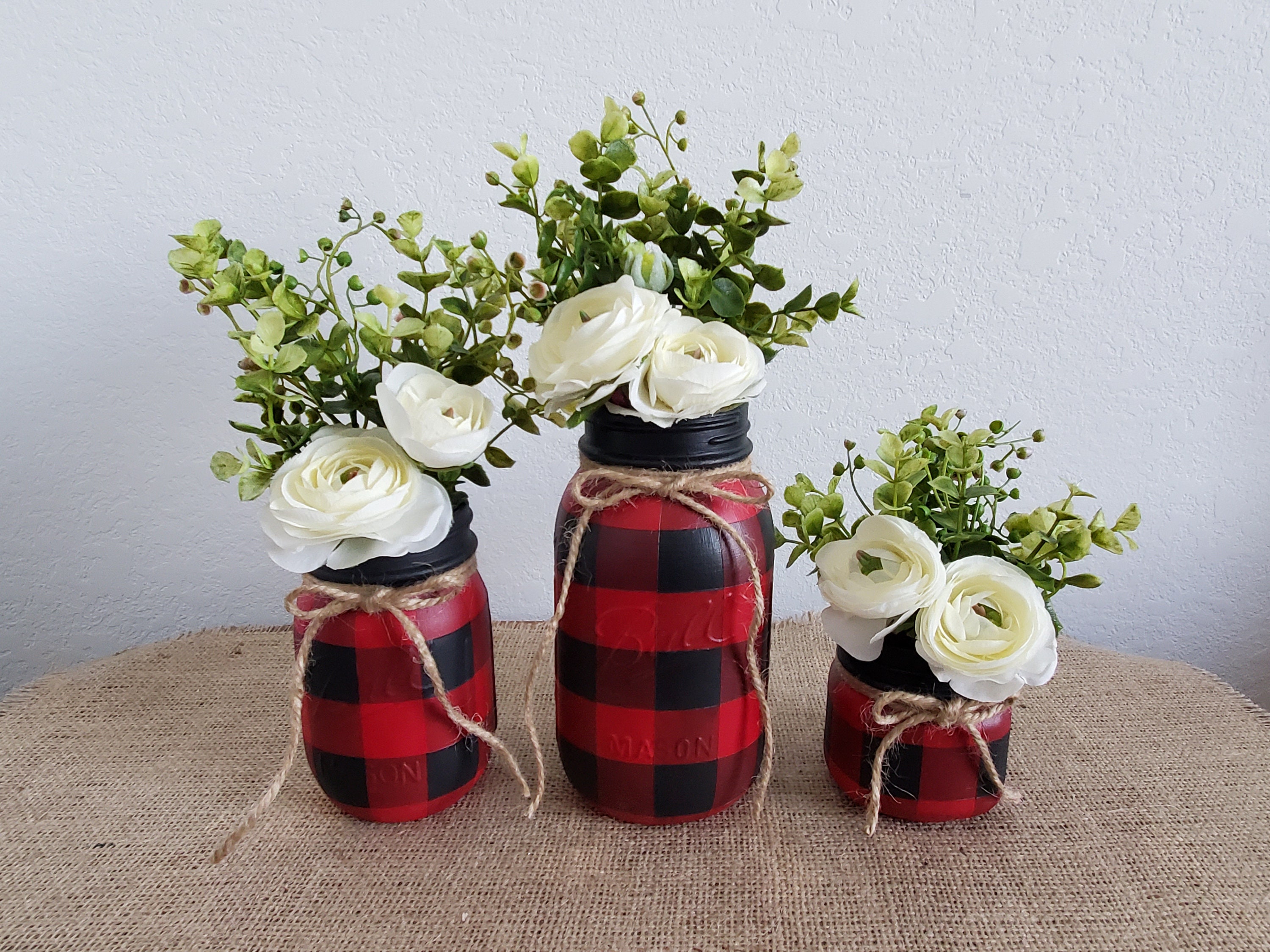 Red Buffalo Check Mason Jar Flower Vase Buffalo Plaid Mason - Etsy