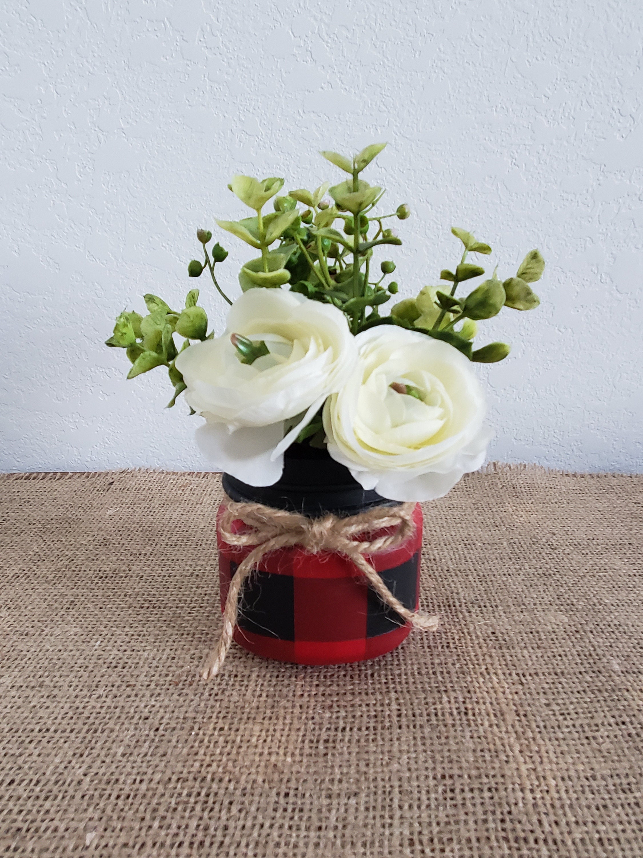 Red Buffalo Check Mason Jar Flower Vase Buffalo Plaid Mason - Etsy