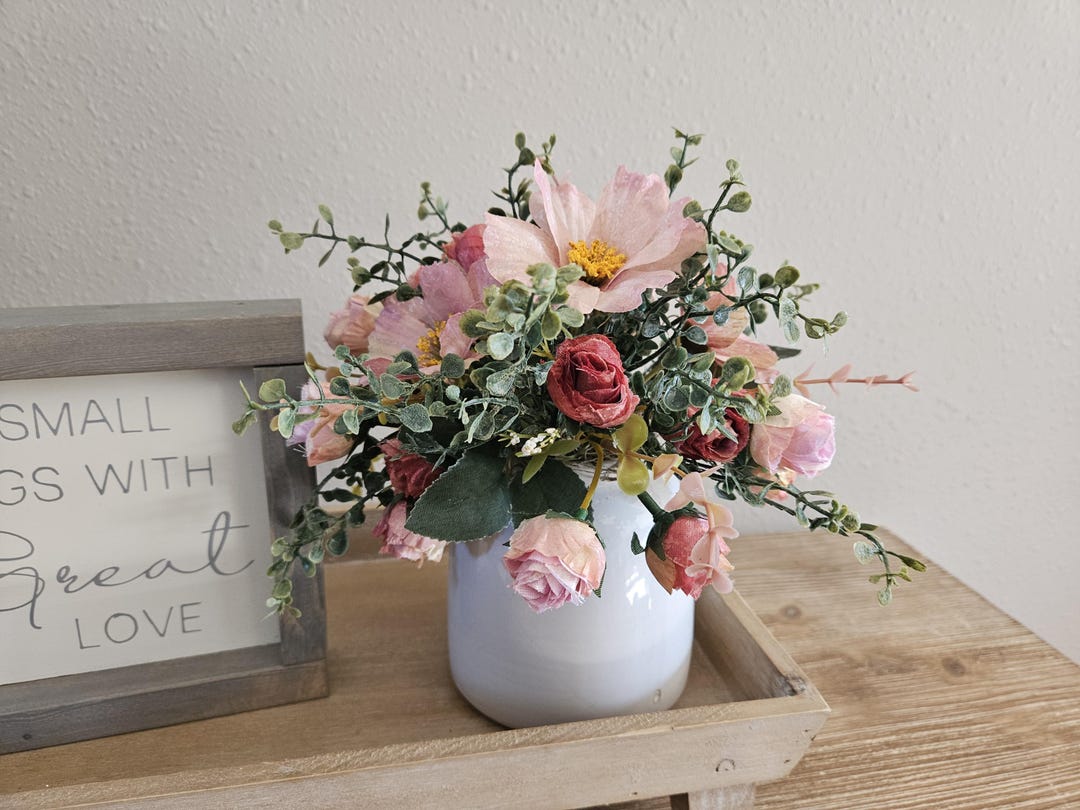 Spring Floral Arrangement - Mini Pink Rose Arrangement - Spring Tiered ...