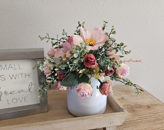 Spring Floral Arrangement - Mini Pink Rose Arrangement - Spring Tiered ...