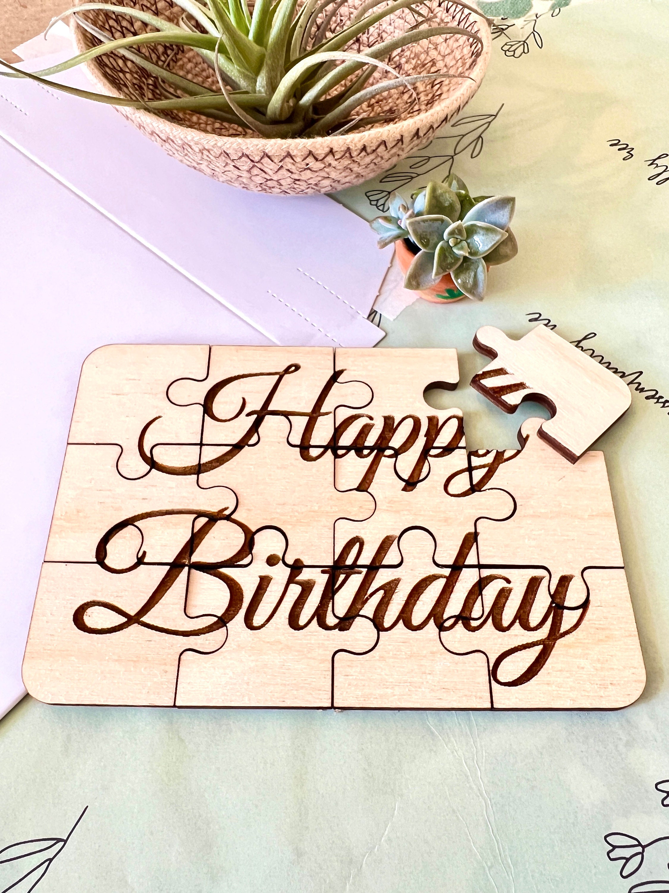 HAPPY BIRTHDAY Greeting Message on 12 Pcs Wooden Jigsaw Puzzle With ...