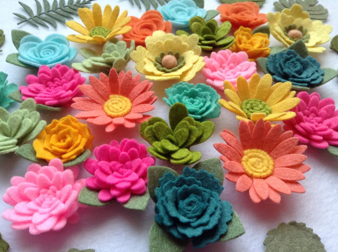 Spring Felt Flowers, Loose Felt Flowers, Rainbow Felt Flowers, Colorful ...