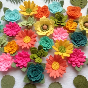 Spring Felt Flowers, Loose Felt Flowers, Rainbow Felt Flowers, Colorful ...