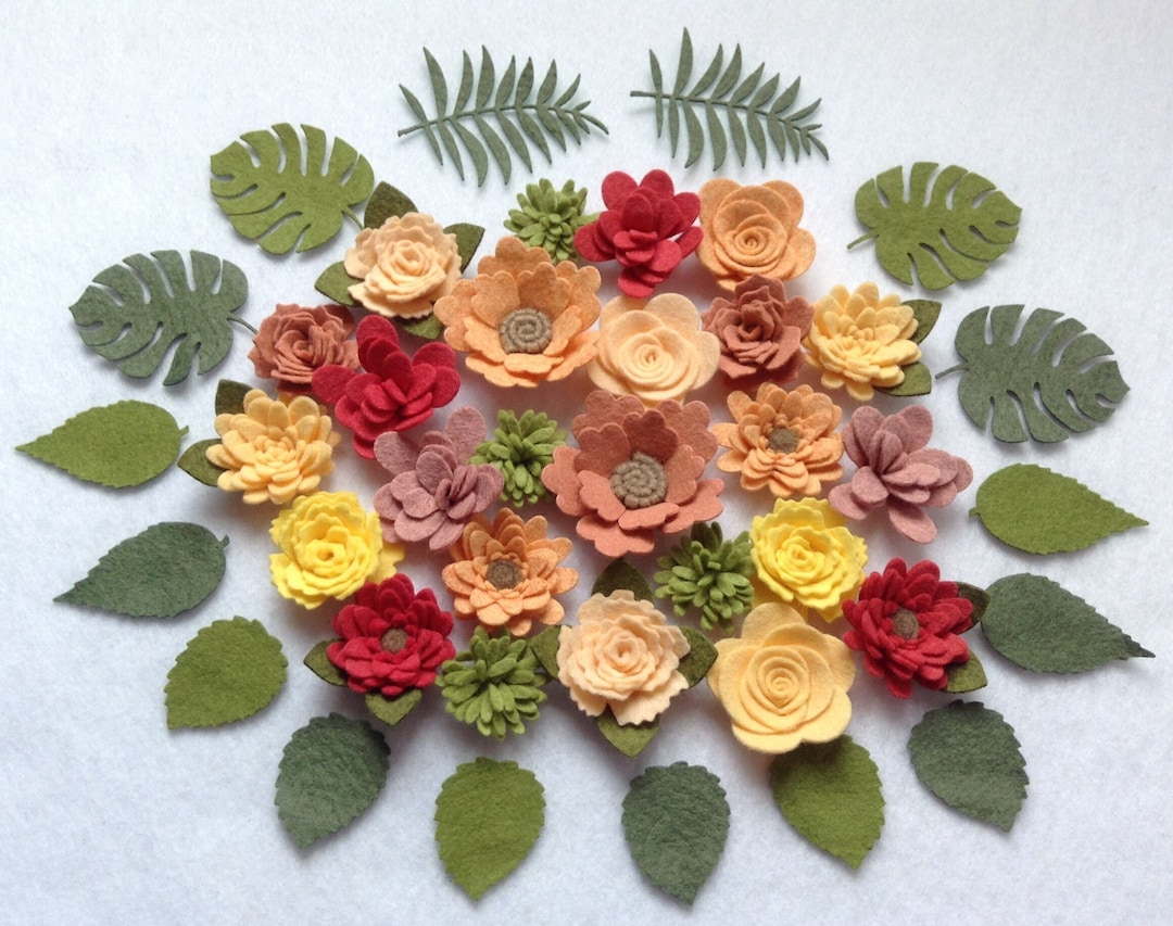 Fall Felt Flowers, Autumn Felt Flowers, Loose Felt Felt Flowers, Flower ...