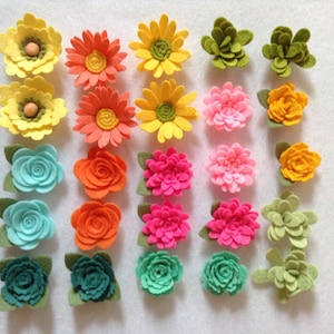Spring Felt Flowers, Loose Felt Flowers, Rainbow Felt Flowers, Colorful ...