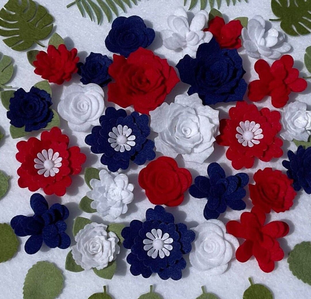 Patriotic Felt Flowers, Red Felt Flowers, White Felt Flowersand Blue ...