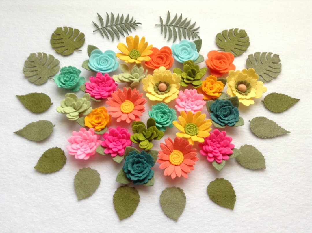 Spring Felt Flowers, Loose Felt Flowers, Rainbow Felt Flowers, Colorful ...