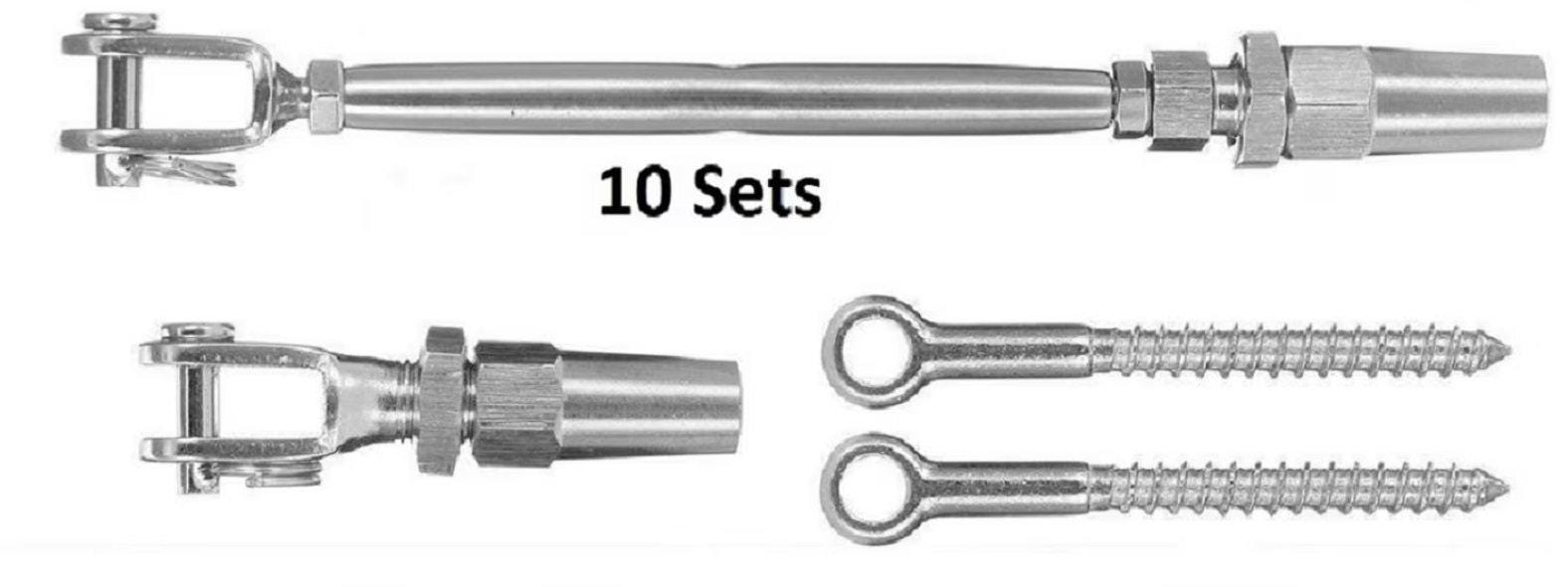 1/8" Cable Railing 316 Stainless Steel Kit for Wood - 10 Sets - Etsy