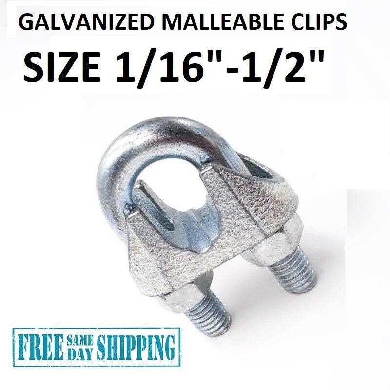 Cable Clamps 3/8" U-Bolts Galvanized Clamps Steel Cable Wire Clips U ...
