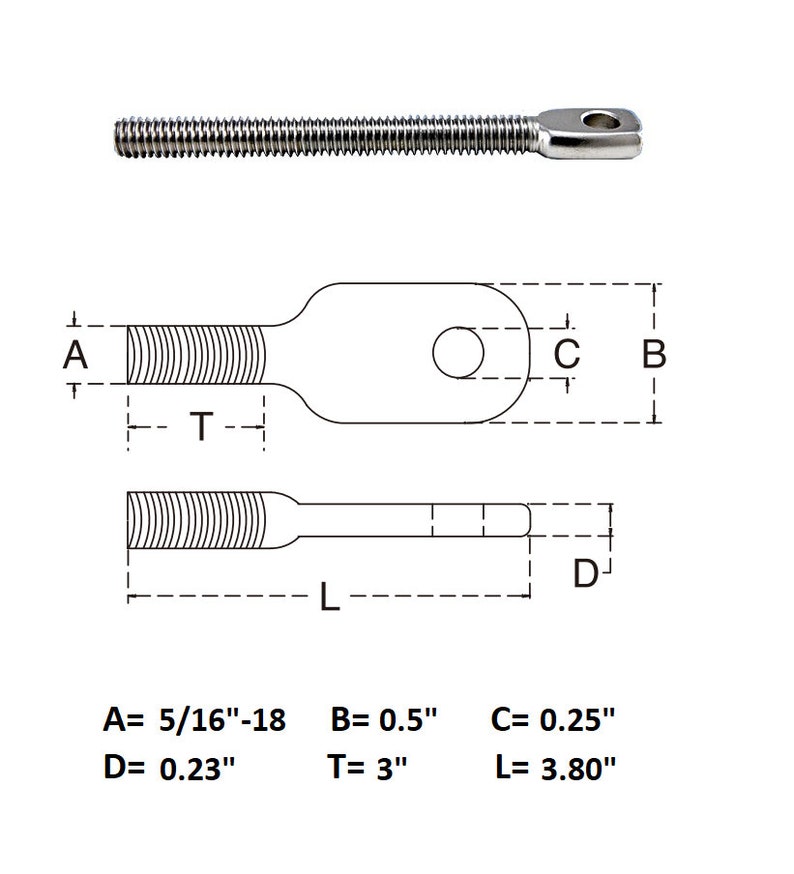 T316 Stainless Steel Threaded Eye Tabs for Cable Railing Metal - Etsy