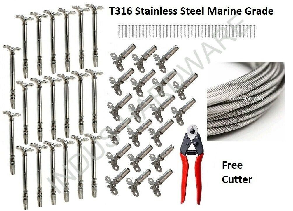 1/8" Cable Railing 316 Stainless Steel Kit 42",1/8 1*19 500 Ft-full Kit ...