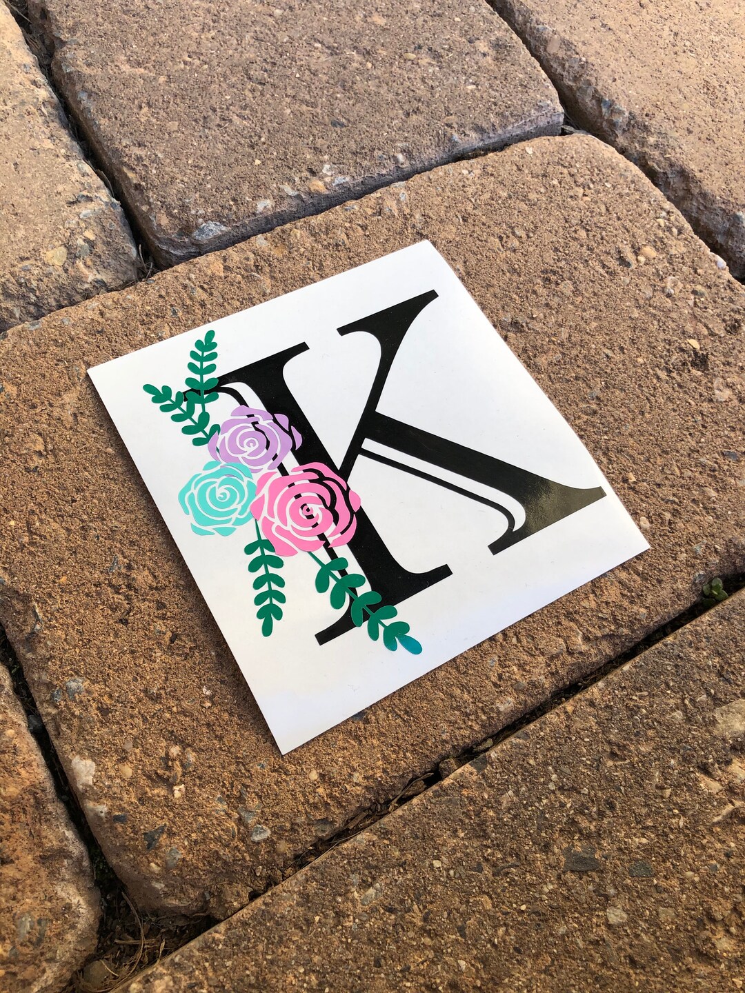 Floral Initial Decal Vinyl Decal Initial Decal Personalized Decal ...