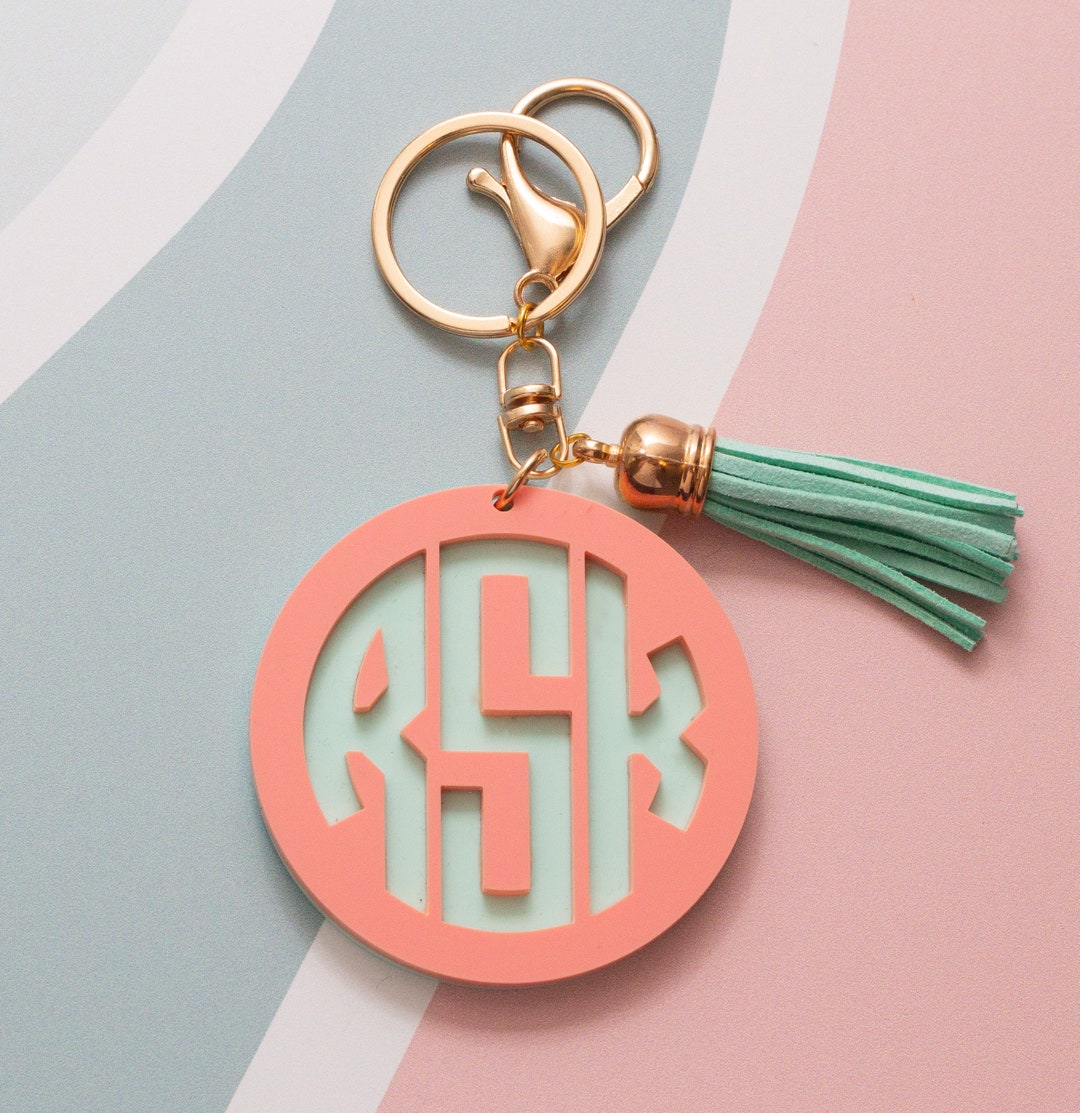 Round Acrylic Monogram Keychain Two Tone Monogram Bag Charm ...