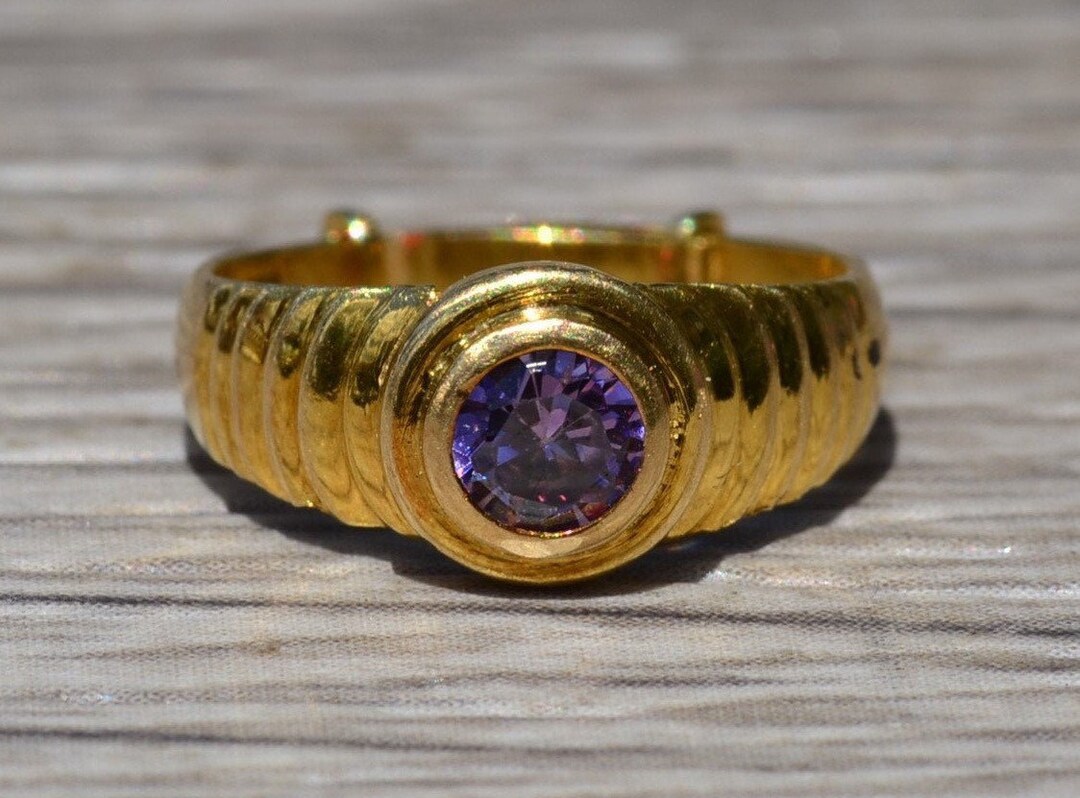 Children's 18K Yellow Gold Ring Set With Purple Cubic Zirconia - Etsy
