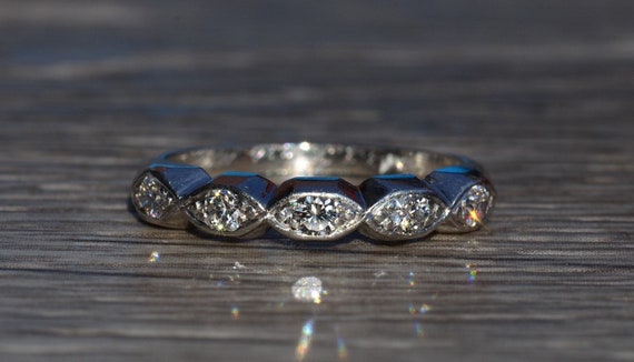 Antique Platinum Stackable Band Set With Diamonds - Etsy