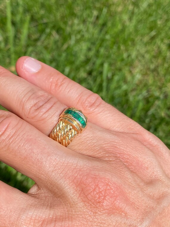 Modern Channel Set Emerald Ring in Yellow Gold - Gem