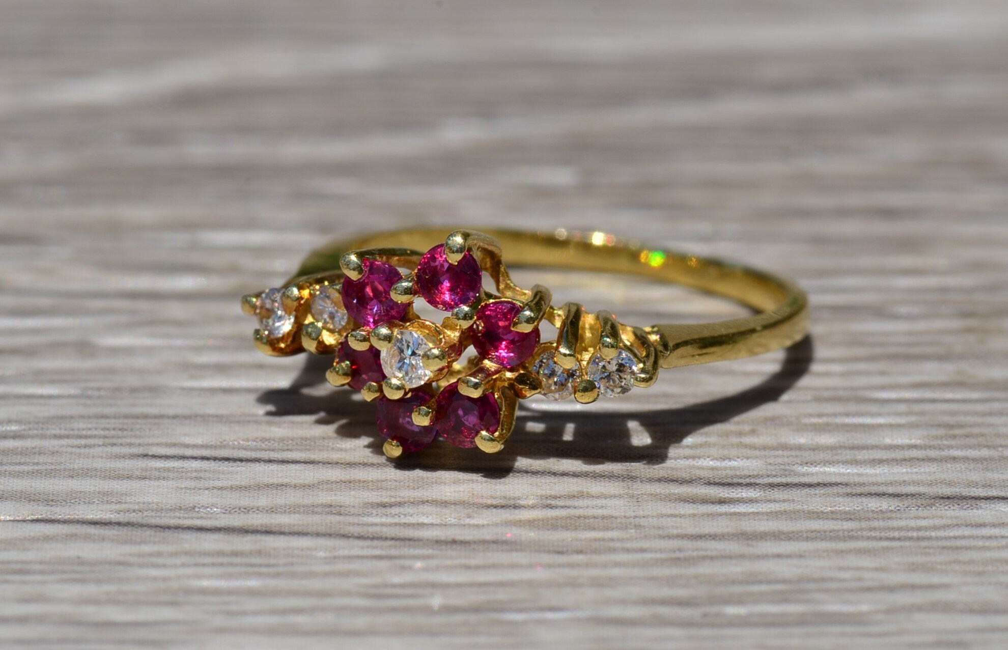 Ladies 18K Gold Cocktail Ring set with Rubies and Diamonds | Etsy