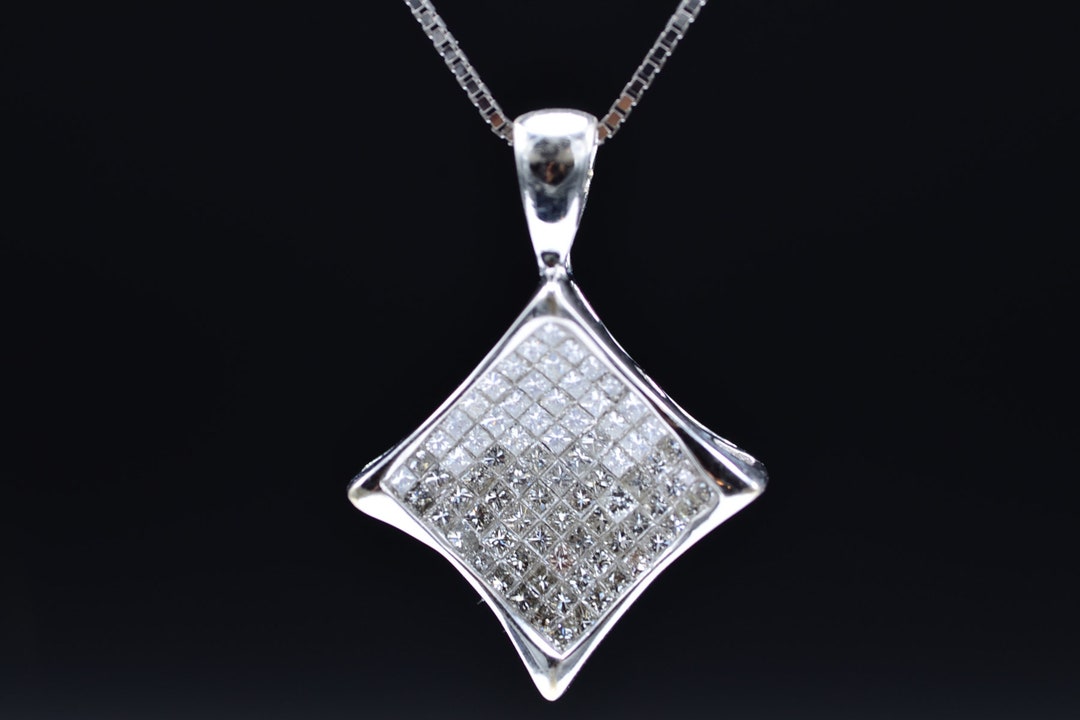 White Gold Mystery Set Diamond Necklace - Etsy