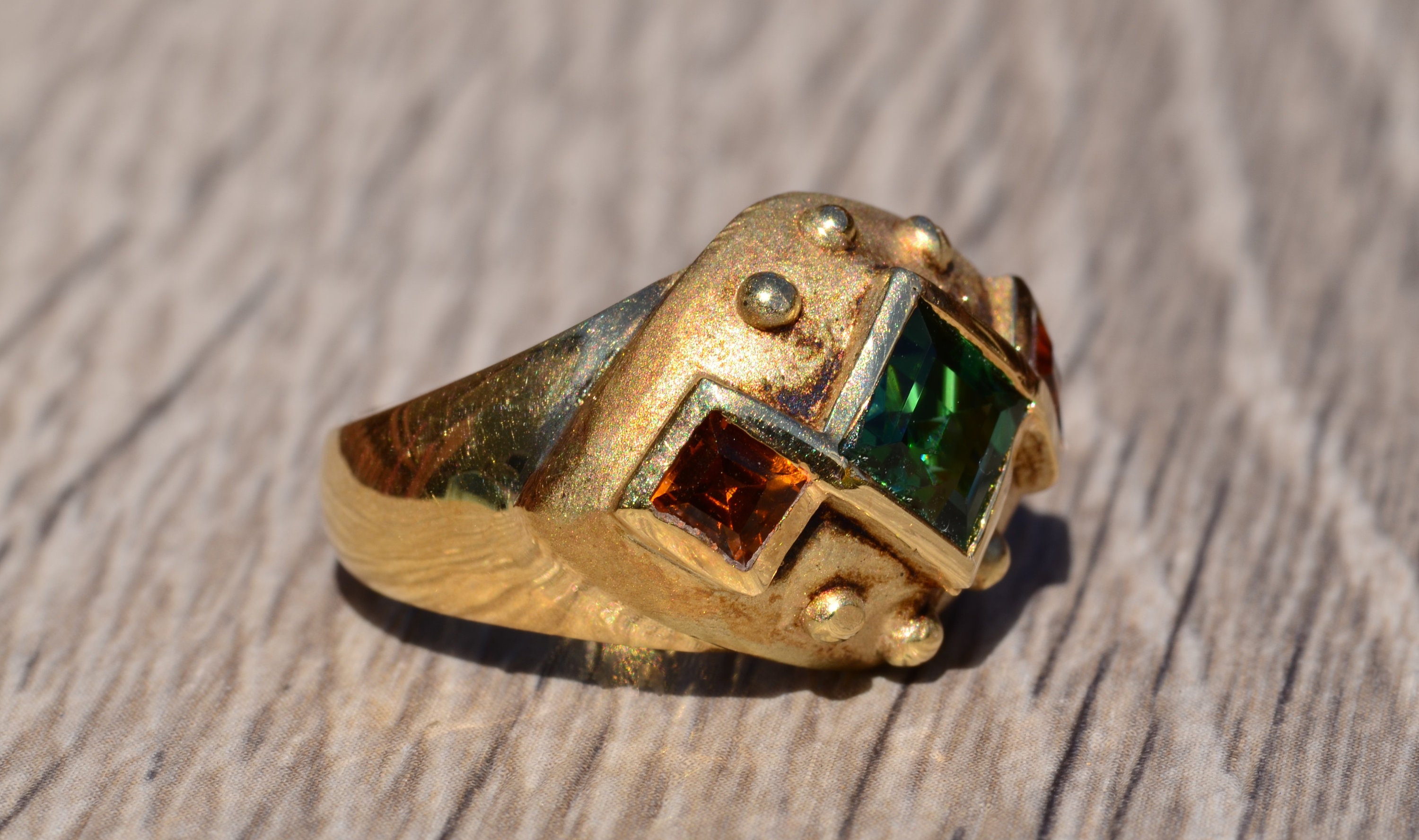 Etruscan Style Ring set with Carre Cut Tourmaline and Orange | Etsy