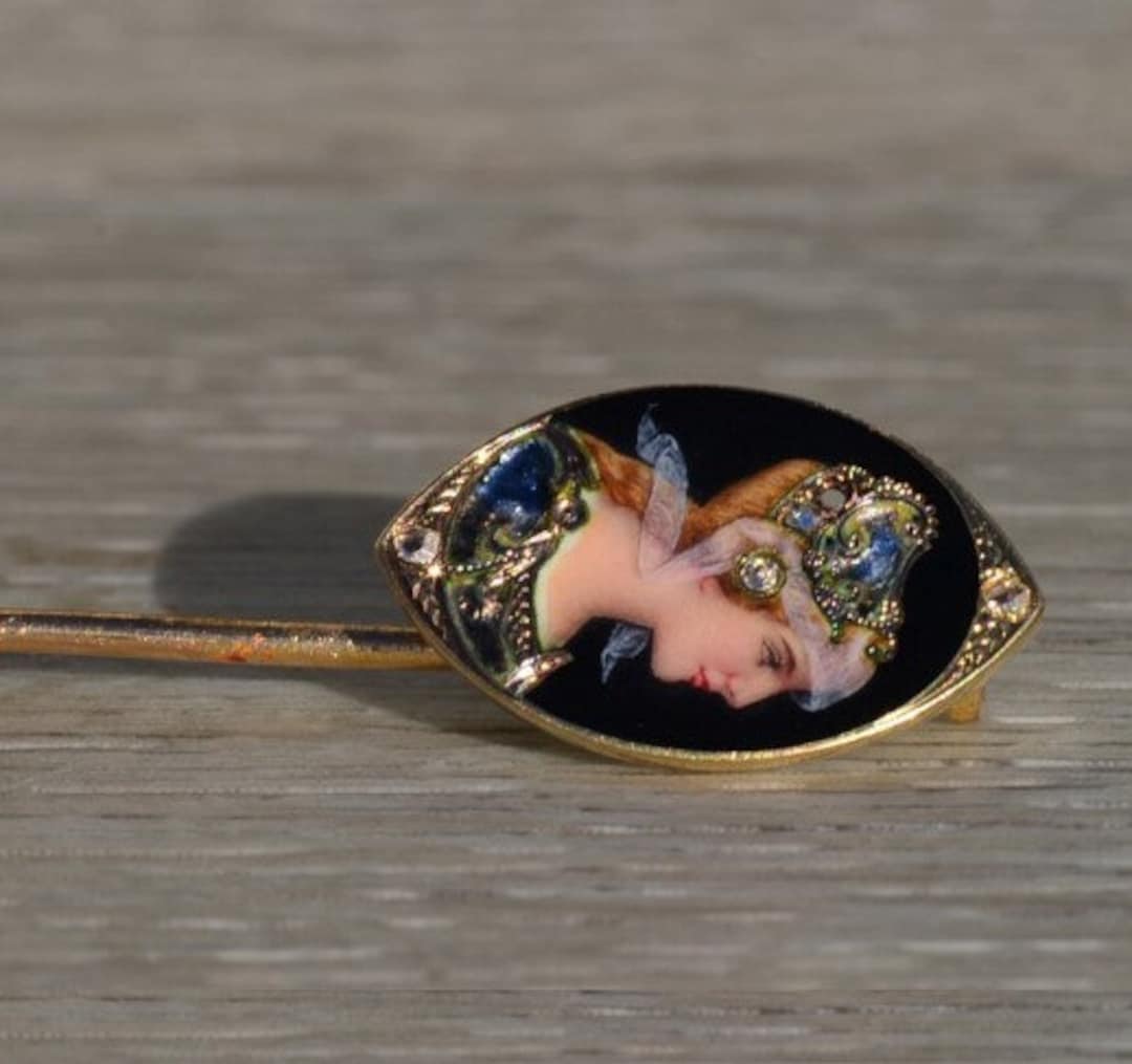 Antique 18K Yellow Gold Enameled Stick Pin With Diamonds - Etsy