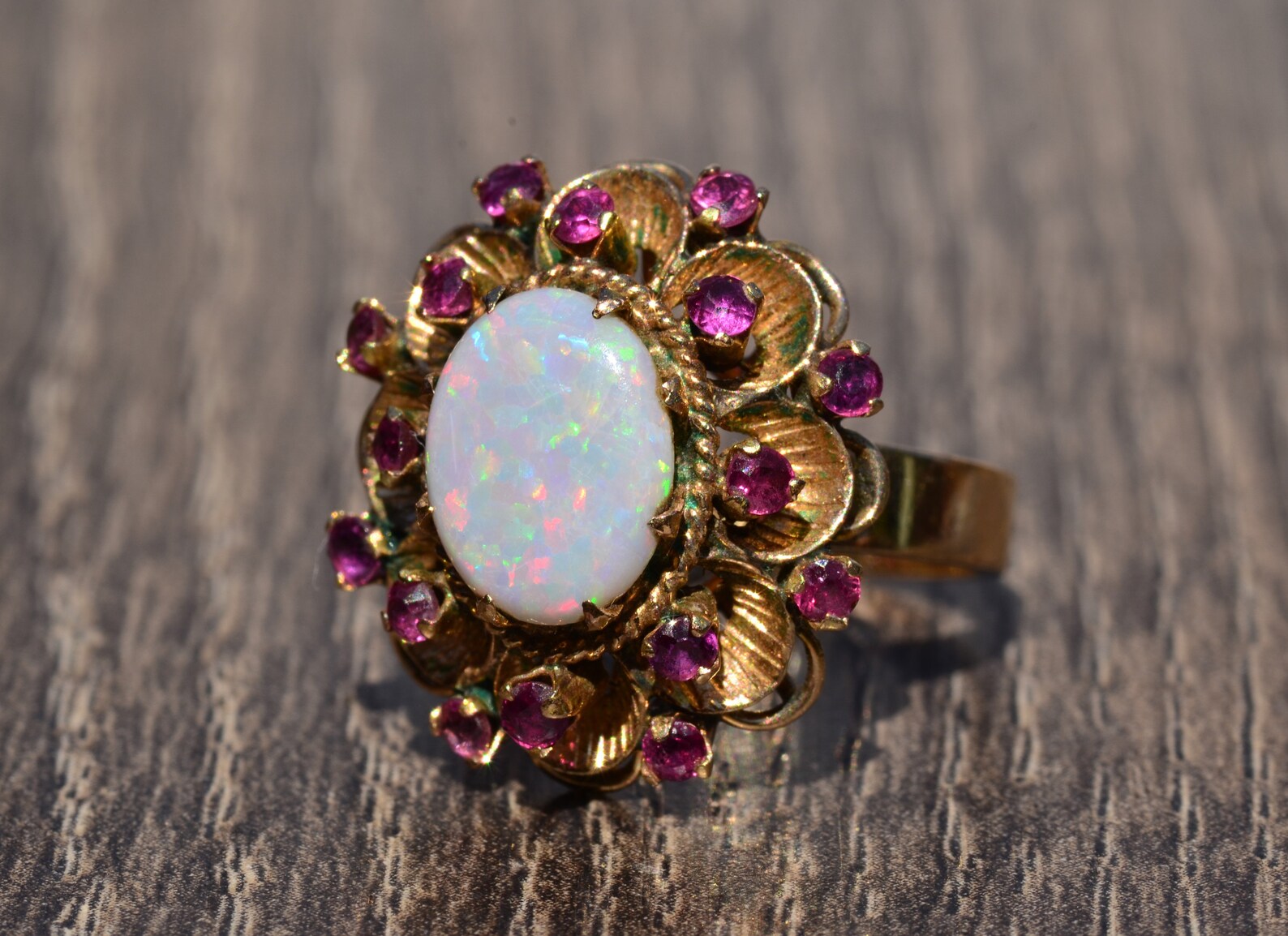 Mid-century Opal and Ruby Cocktail Ring - Etsy