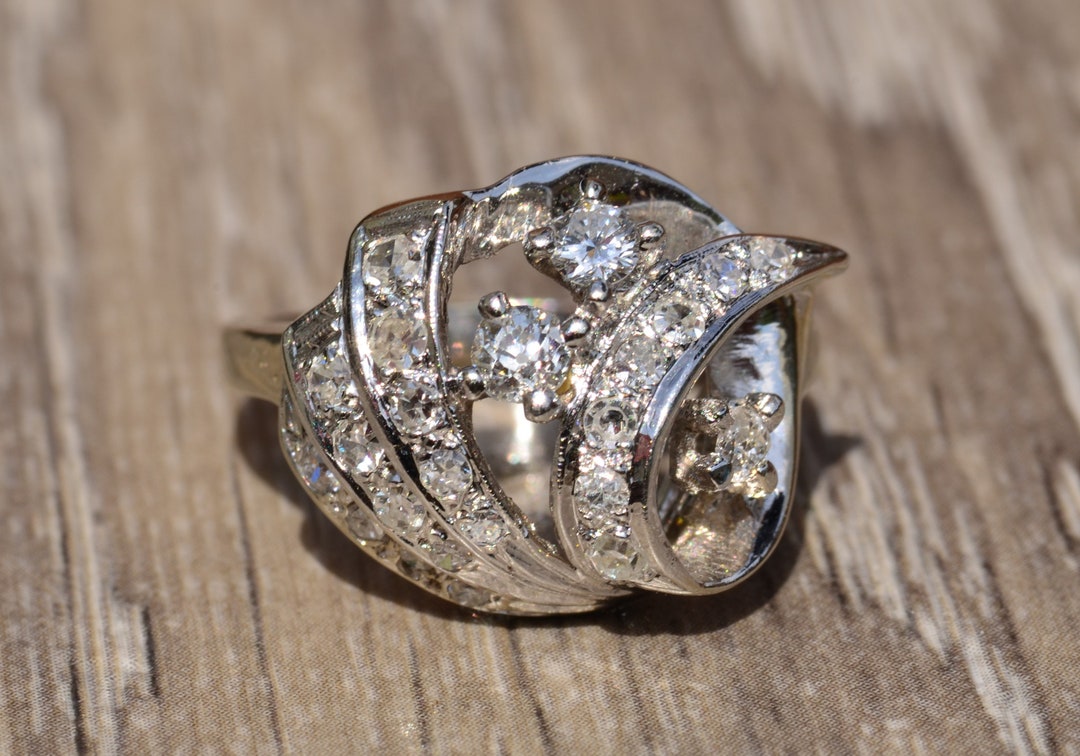 Retro Free-form Ring With Diamonds - Etsy