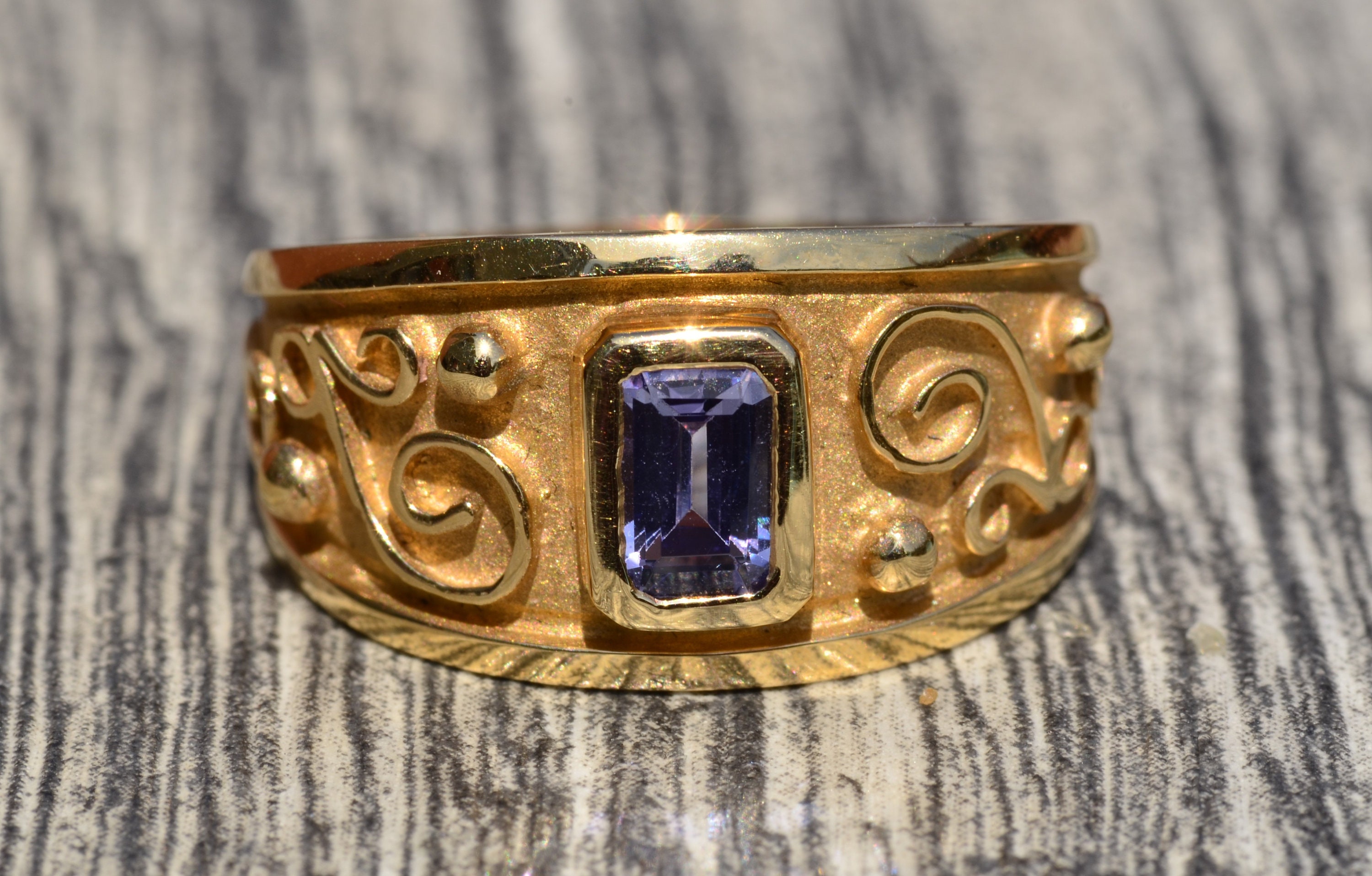 Vintage Etruscan Style Ring With Emerald Cut Tanzanite - Etsy